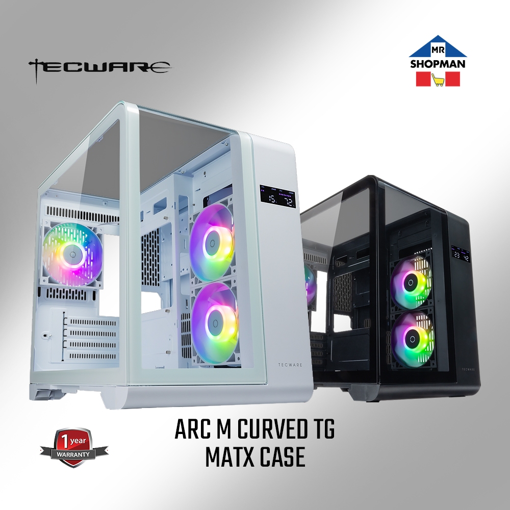 Tecware ARC M Curved TG MATX + 3x Argb Fans Case w/ CPU & GPU Display ...