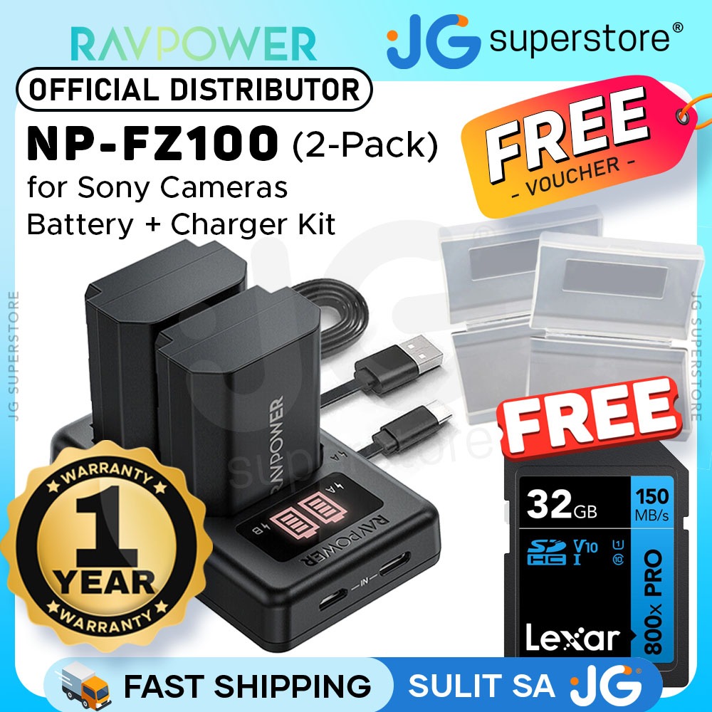 RAVPower (2-Pack) NP-FZ100 NPFZ100 Battery & Dual Charger for Sony Camera w/ Micro USB & Type C ...