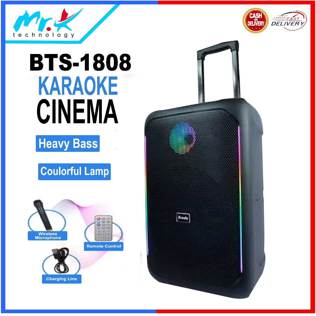 BTS-1808 Trolley Rechargeable Wireless FM Audio Speaker Portable Radio ...