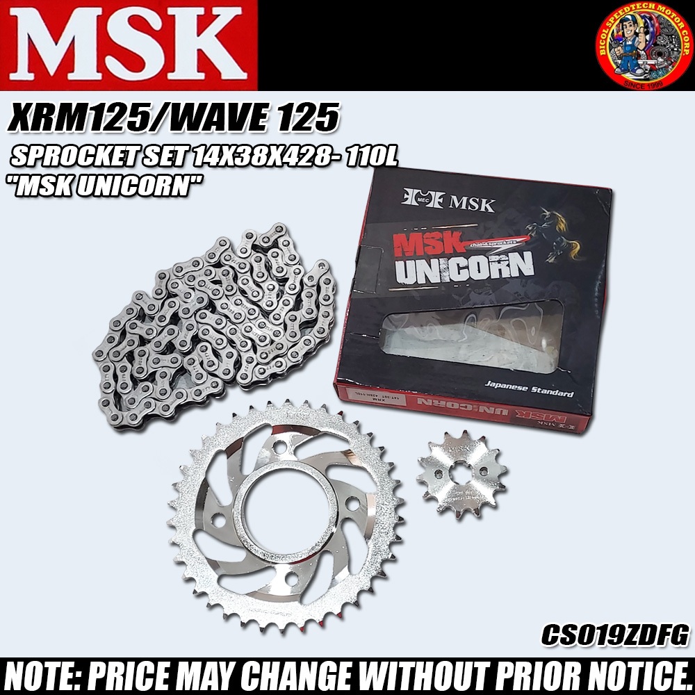 XRM125/WAVE 125 SPROCKET SET 14X38X428- 110L "MSK UNICORN" (CS019ZDFG ...