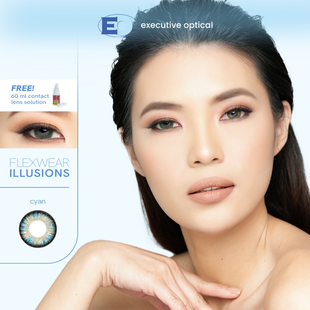 EO Flexwear Illusions Cyan | Blue Contact Lenses with Solution Set (12 ...