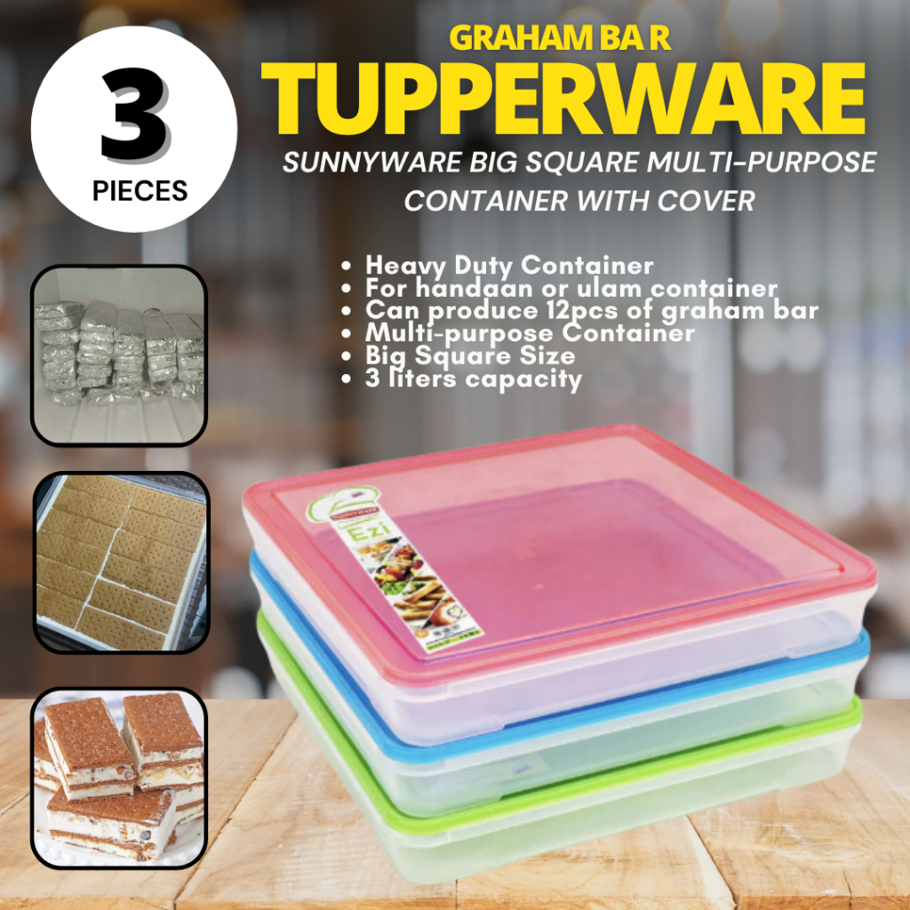 3 Pieces Set- Graham Bar Tupperware 3 Liters Big Square Food Keeper ...