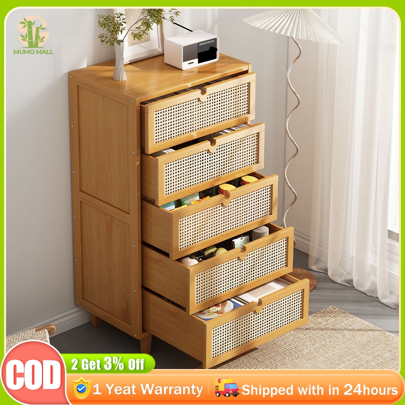 【On Hand】Bamboo Drawer Chest Cover Rattan Drawer Locker Family Living ...