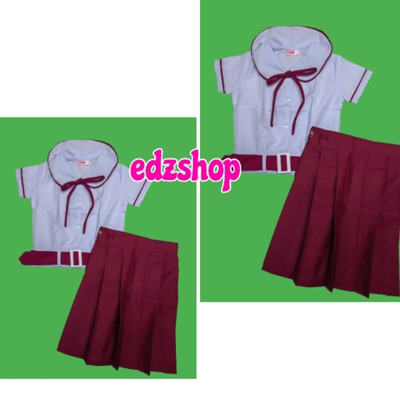 blouse with belt marron& skirt set school uniform. | Shopee Philippines