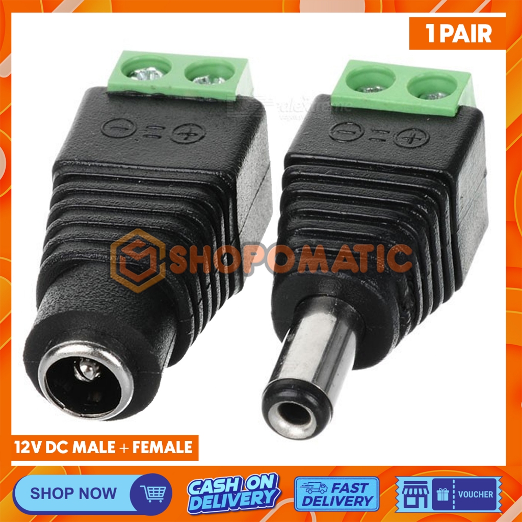 SHOPOMATIC 1 pair 12V DC Male + Female Power Balun Plug Connector ...