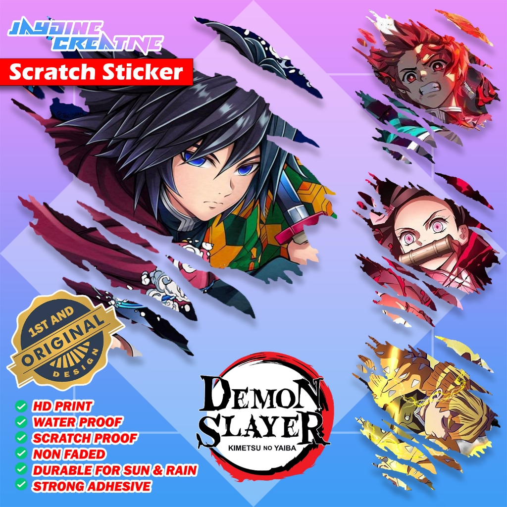 Demon Slayer Scratch Design Sticker, Indoor Outdoor Vinyl Sticker ...