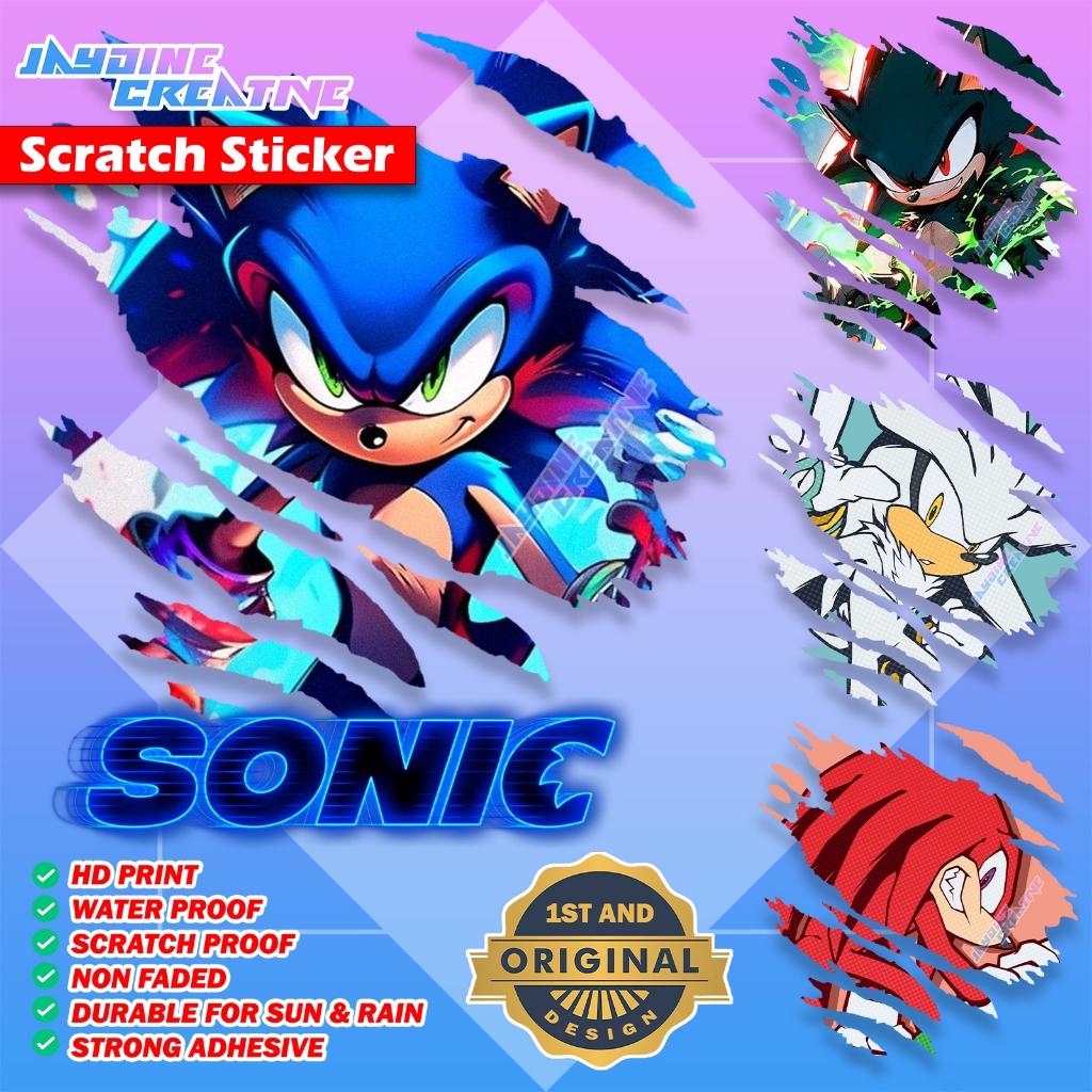 Sonic Scratch Design Sticker, Indoor Outdoor Vinyl Sticker, Waterproof ...