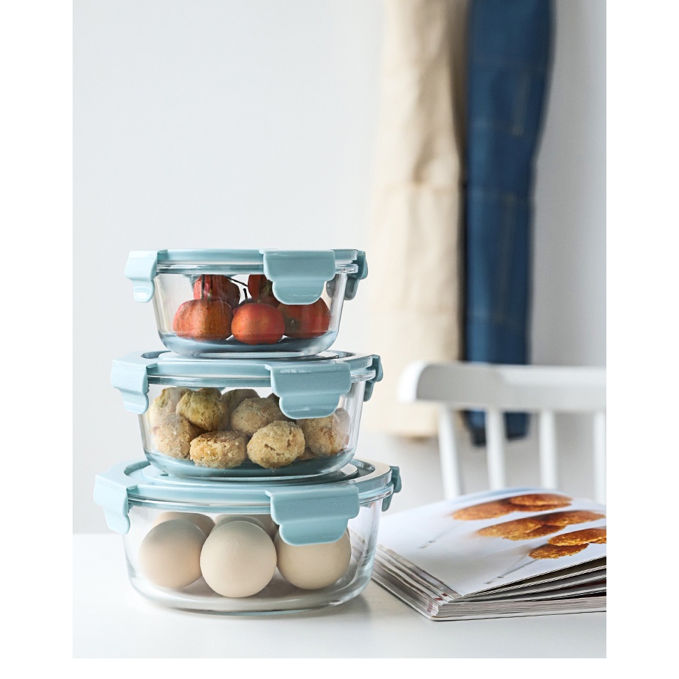 DELI lunch box glass, locking food container with airtight blue lid ...