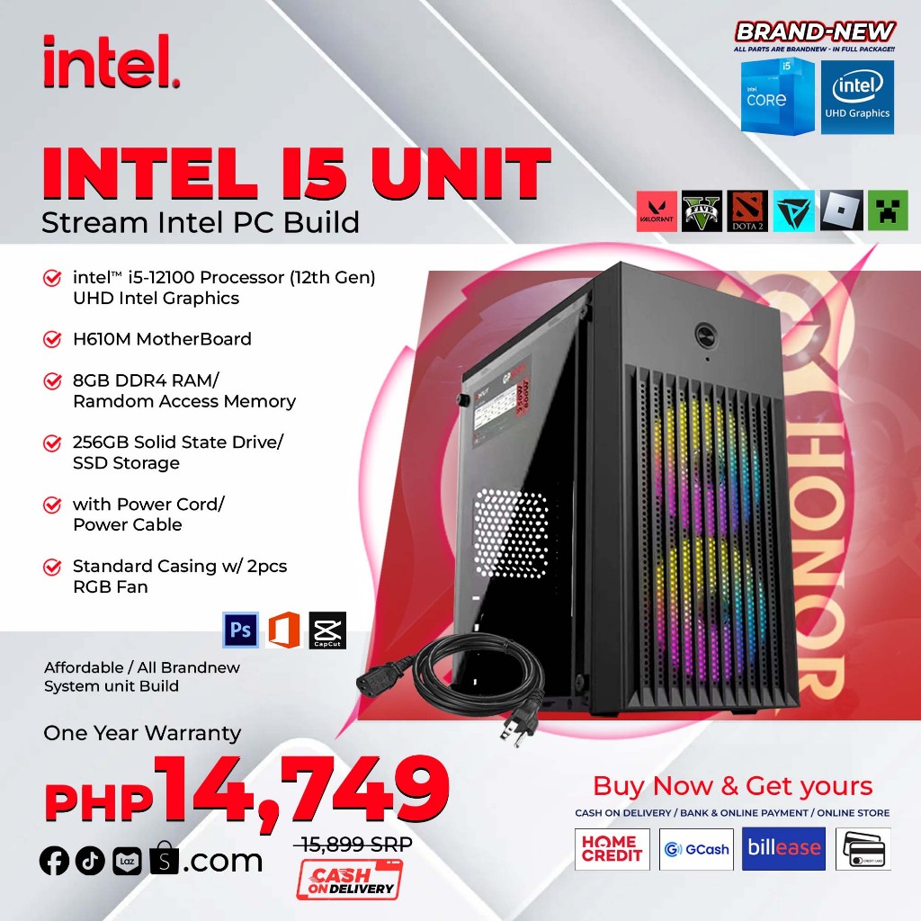 BRANDNEW System Unit CPU Standard Casing-Intel Core i5 12400 2.5ghz-8gb DDR4 256gb SSD(12th gen ...