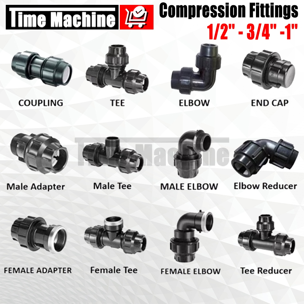 Black Pe Compression Fittings For Pe And Pvc Pipes 1/2" 3/4" 1" Elbow Tee Coupling Adapter Plug ...