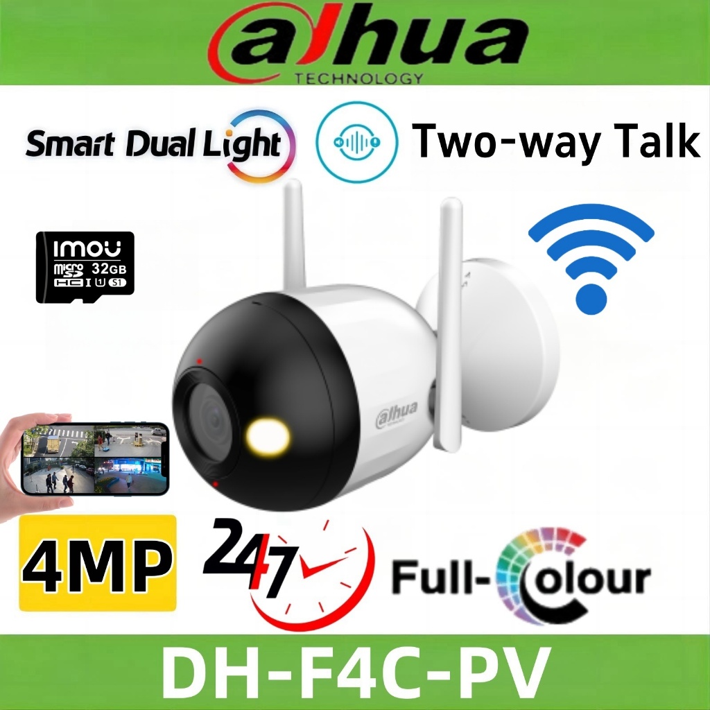 Dahua Hd 2mp 4mp Fixed Focal Wi Fi Bullet Network Camera Full Color Two