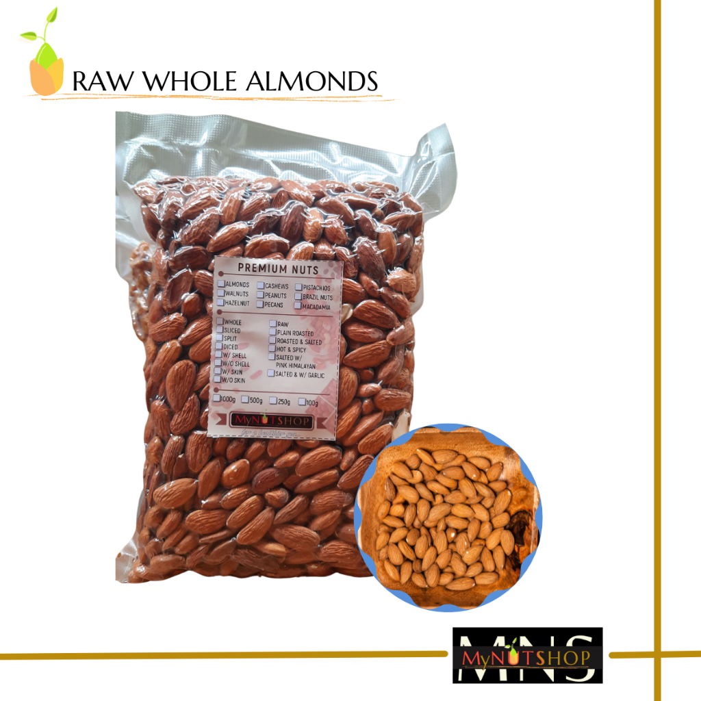 RAW WHOLE ALMOND NUTS I in 1kg, 500g & 250g I vacuumed pack I by ...