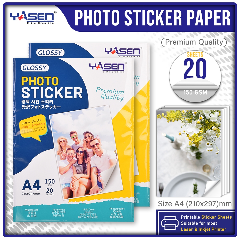 Yasen Photo Sticker Glossy A4 90gsm & 135gsm Self-Adhesive Glossy Photo ...