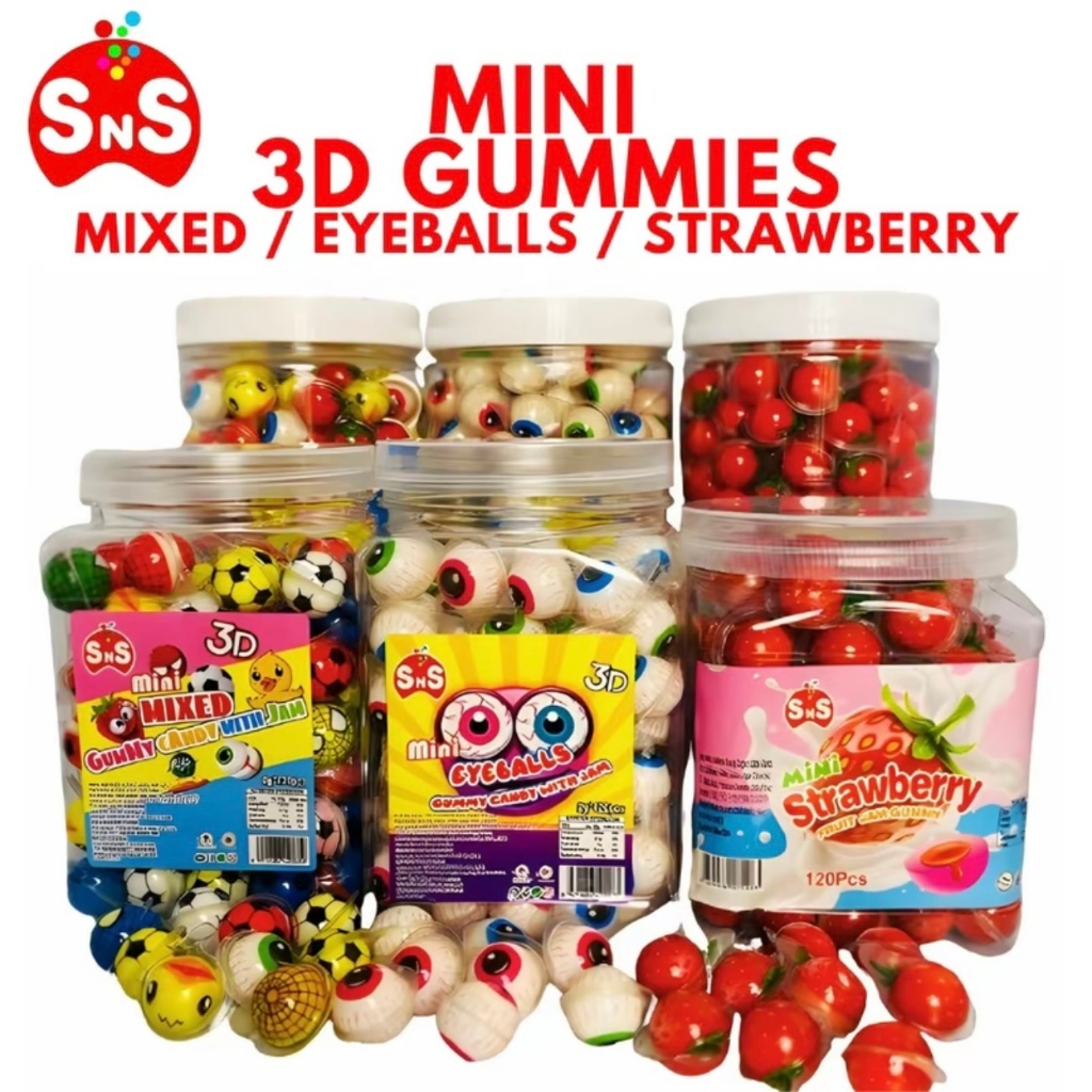 120Pcs!!!1 Jar 3D Gummies Sour AndSweet Flavor Mixed ChewyWith Jam ...