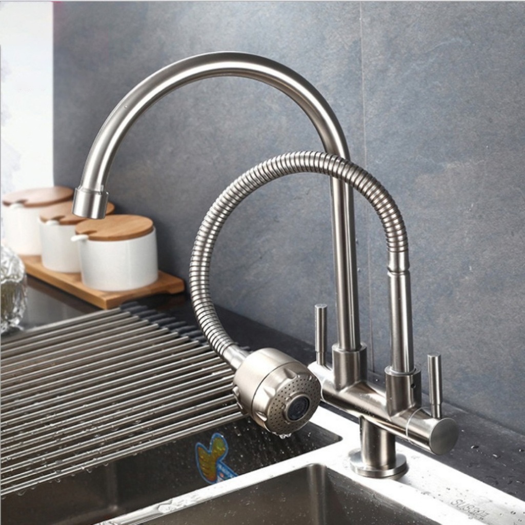 304 hindi kinakalawang gripo wall-mounted kitchen faucet double spout ...