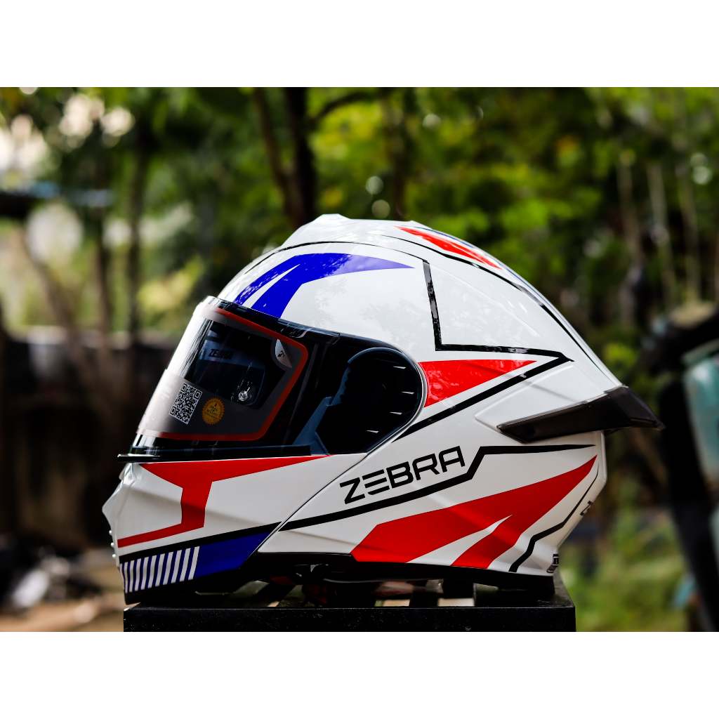 ZEBRA HELMET RITZY #1 EDGE WHITE RED MODULAR DUAL VISOR WITH FREE CLEAR ...
