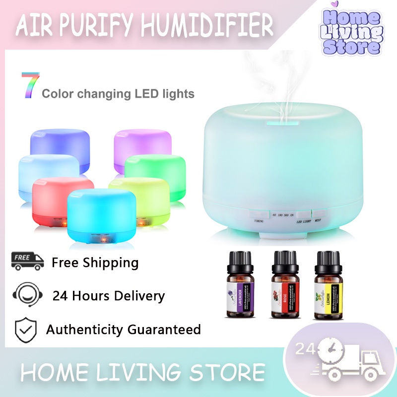 500ML 7 LED Humidifier with Essential Oil Ultrasonic Aromatherapy Oil ...