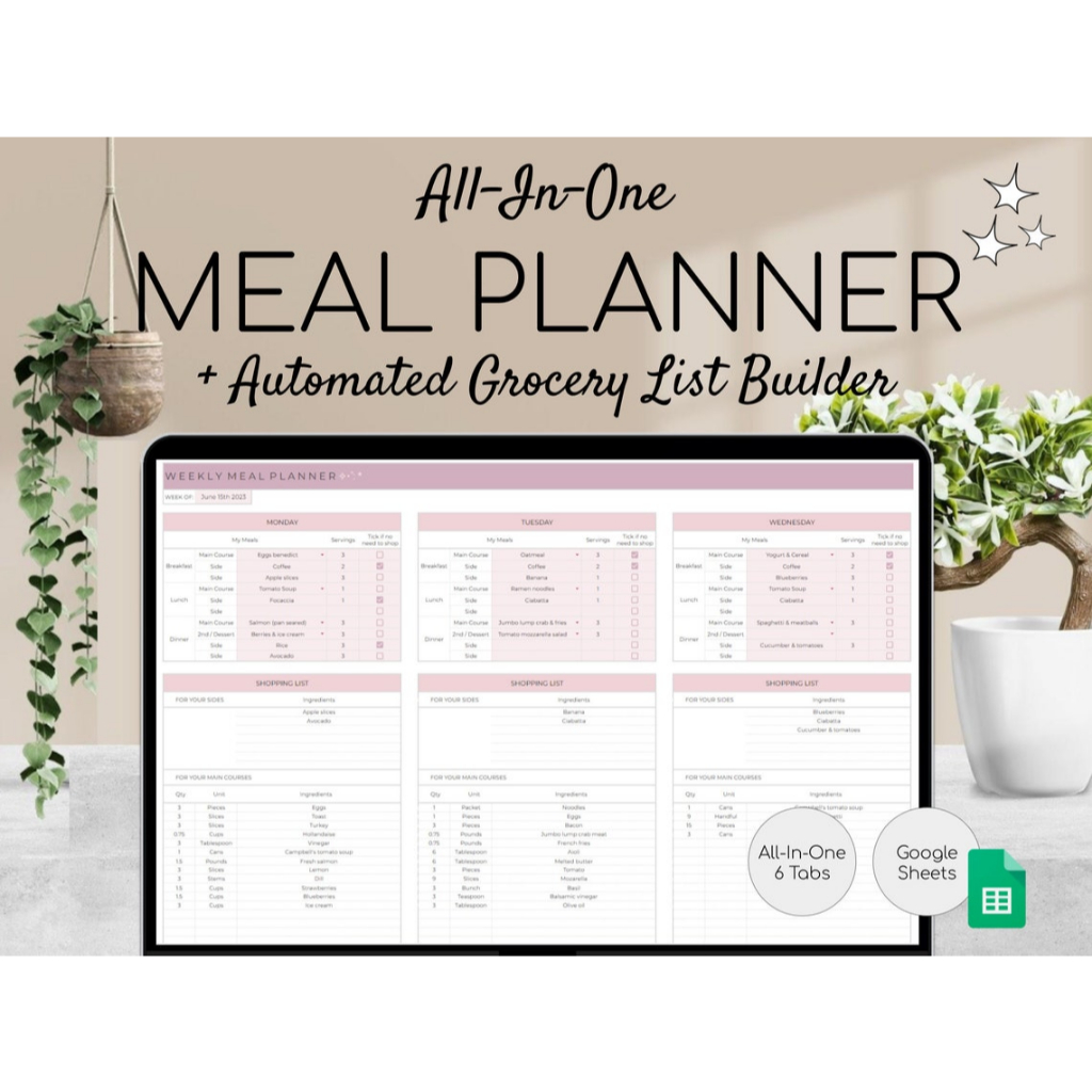 Digital Planner, Meal Planner and Grocery List | Google Sheets Digital ...