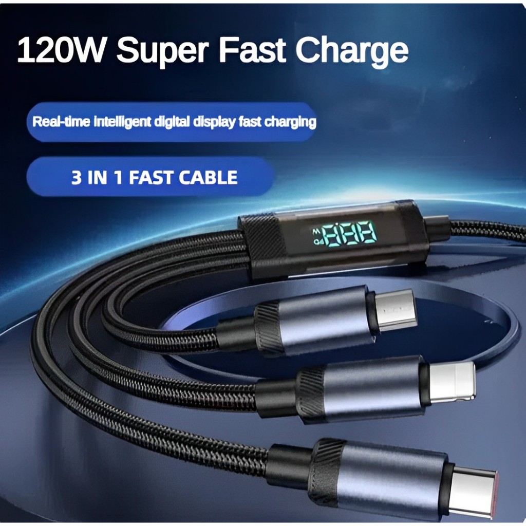 3 In 1 USB Charge Cable Micro Usb Type C 120W Spliter Cord Fast ...