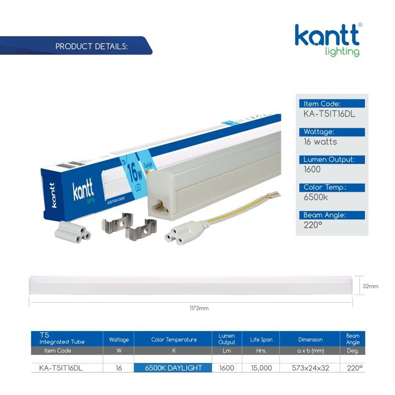 Kantt Lighting T5 Integrated LED Tube - 16W (Daylight / Cool Daylight ...