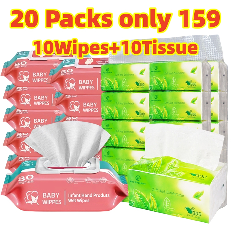 20 Packs baby wipes and tissue bundle Combo Unscented baby wipes 10 ...