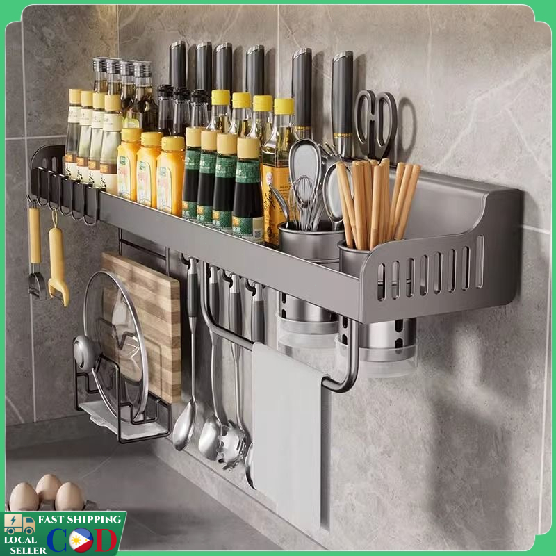Condiments Organizer Utensils Spice Rack with Hook Kitchen Rack Wall ...