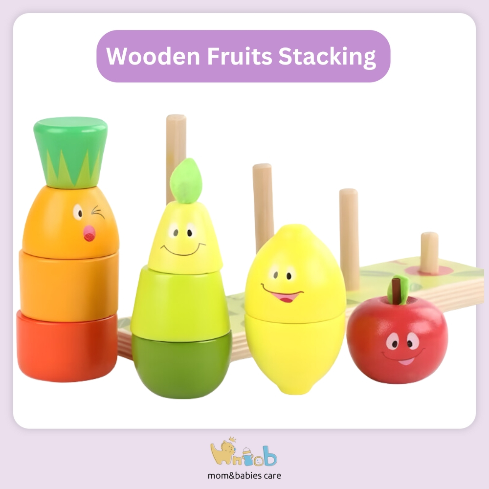 Hntob 4 Pllars Wooden Fruit Stacker Colorful Toy Stacking Toys Building ...
