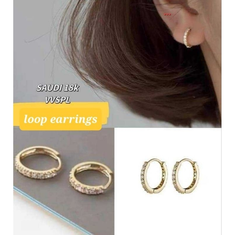 PAWNABLE 18k saudi loop hug earring half russian stone | Shopee Philippines