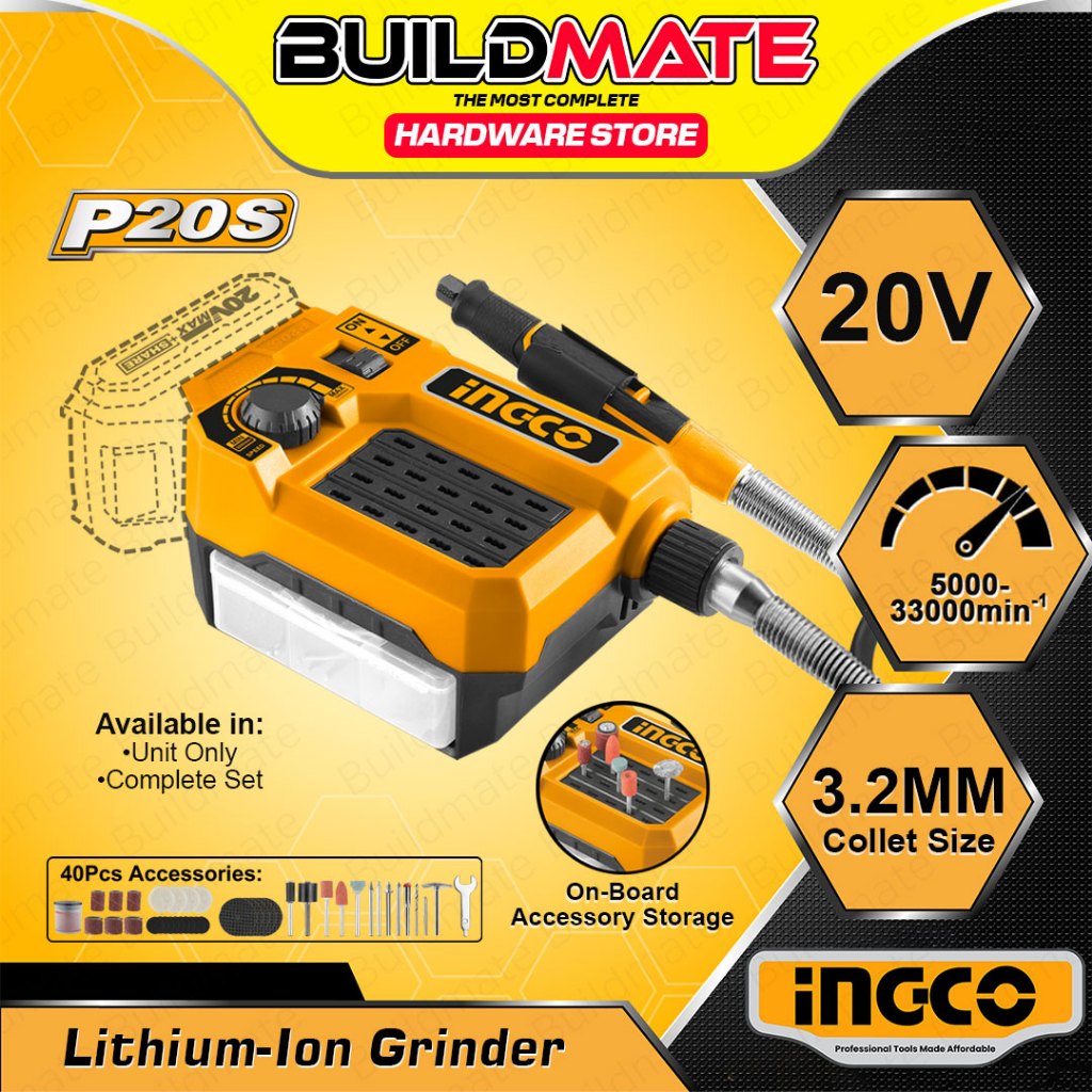 BUILDMATE Ingco 20V Cordless Die Grinder with 40pcs Accessories ...