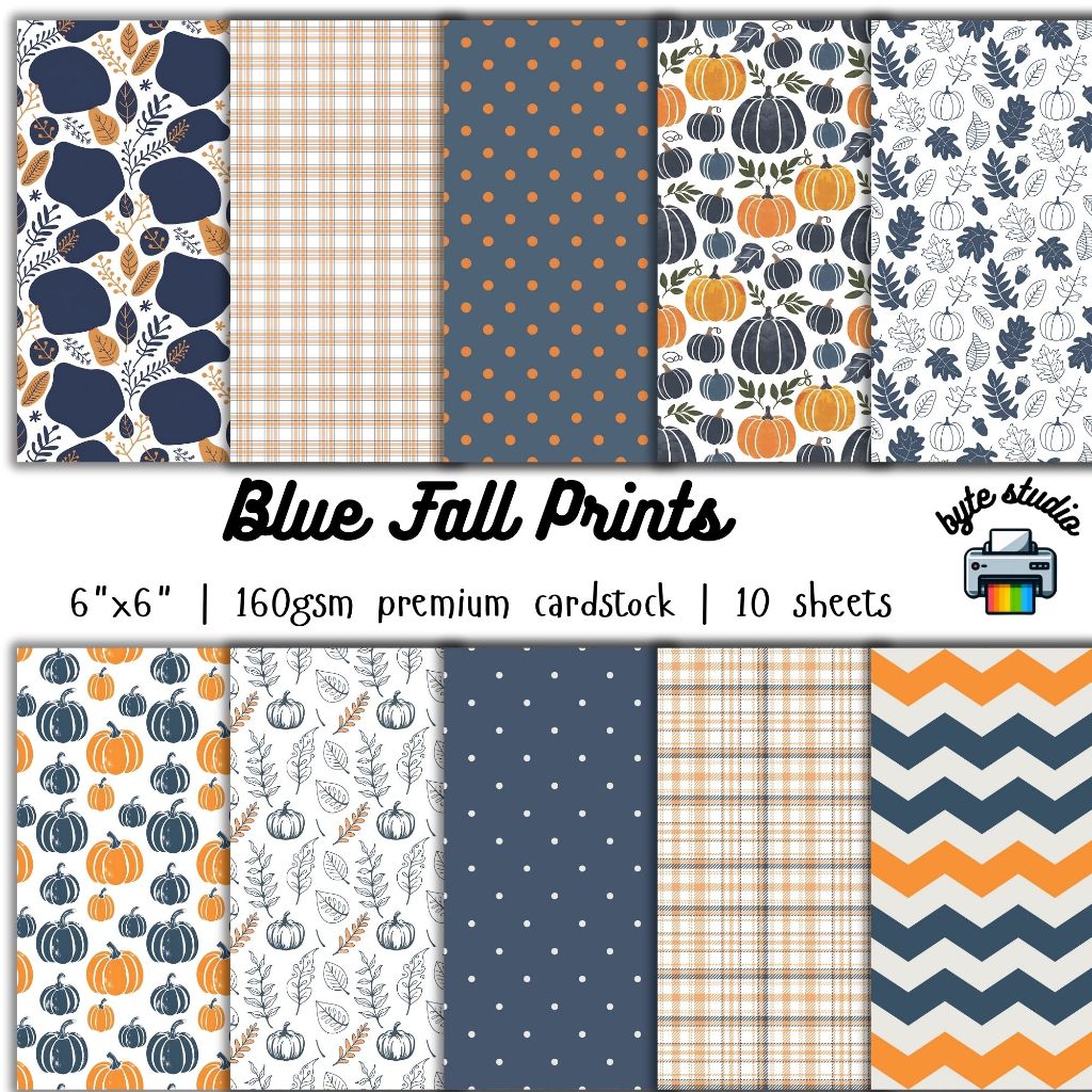 10 Sheets Blue Fall Prints by byte studio | Cardstock Premium Paper ...