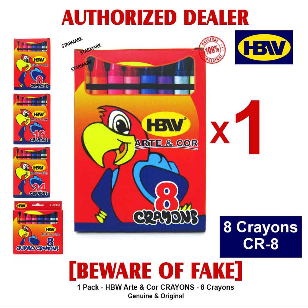 HBW Crayons Crayon HBW Arte & Cor 8pcs, 16pcs, 24pcs, JUMBO 8pcs - 1 ...