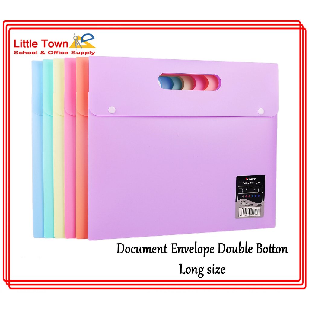 Double button hand-held plastic document envelope pastel color data ...