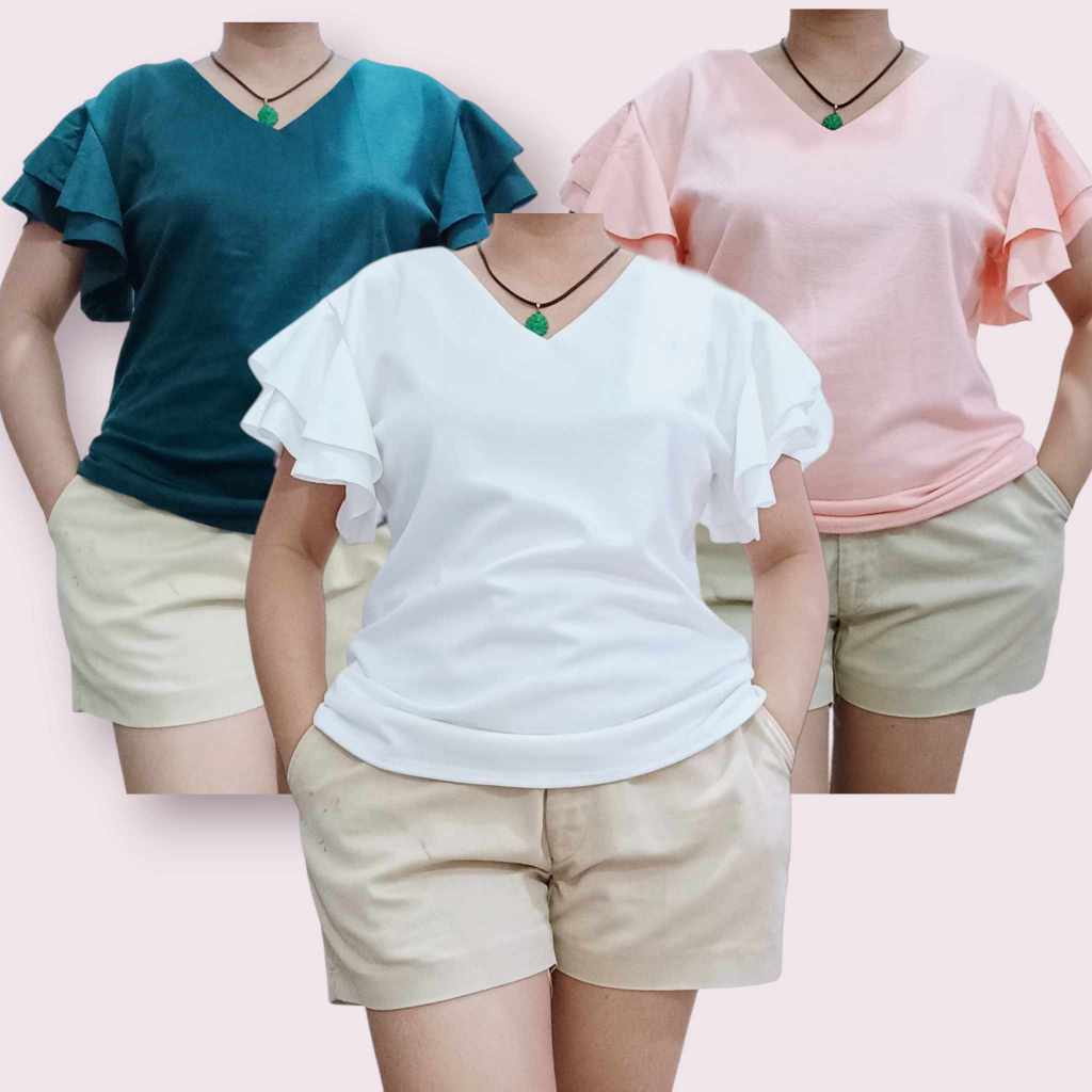 Donna Double Butterfly Ruffles Quality Office Top po | Shopee Philippines