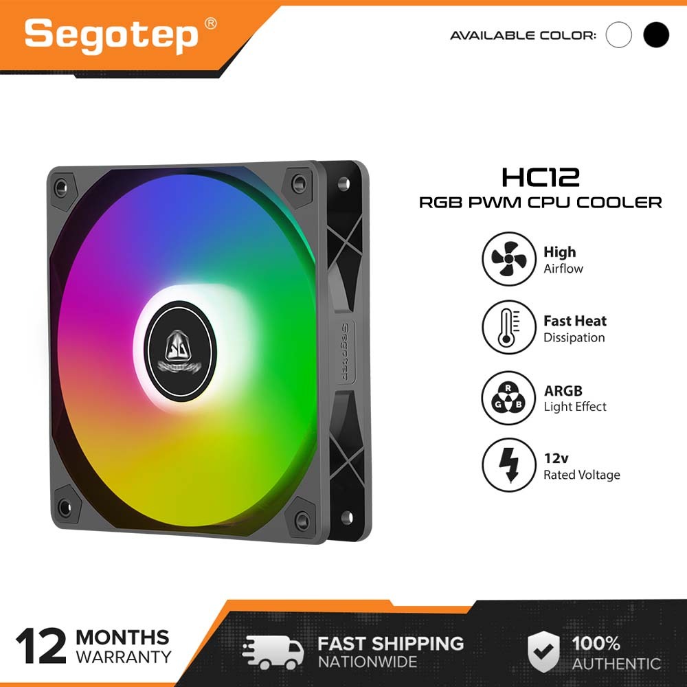 Segotep HC12 ARGB+PWM Lighting Effect Cooling Fans (Black, White ...