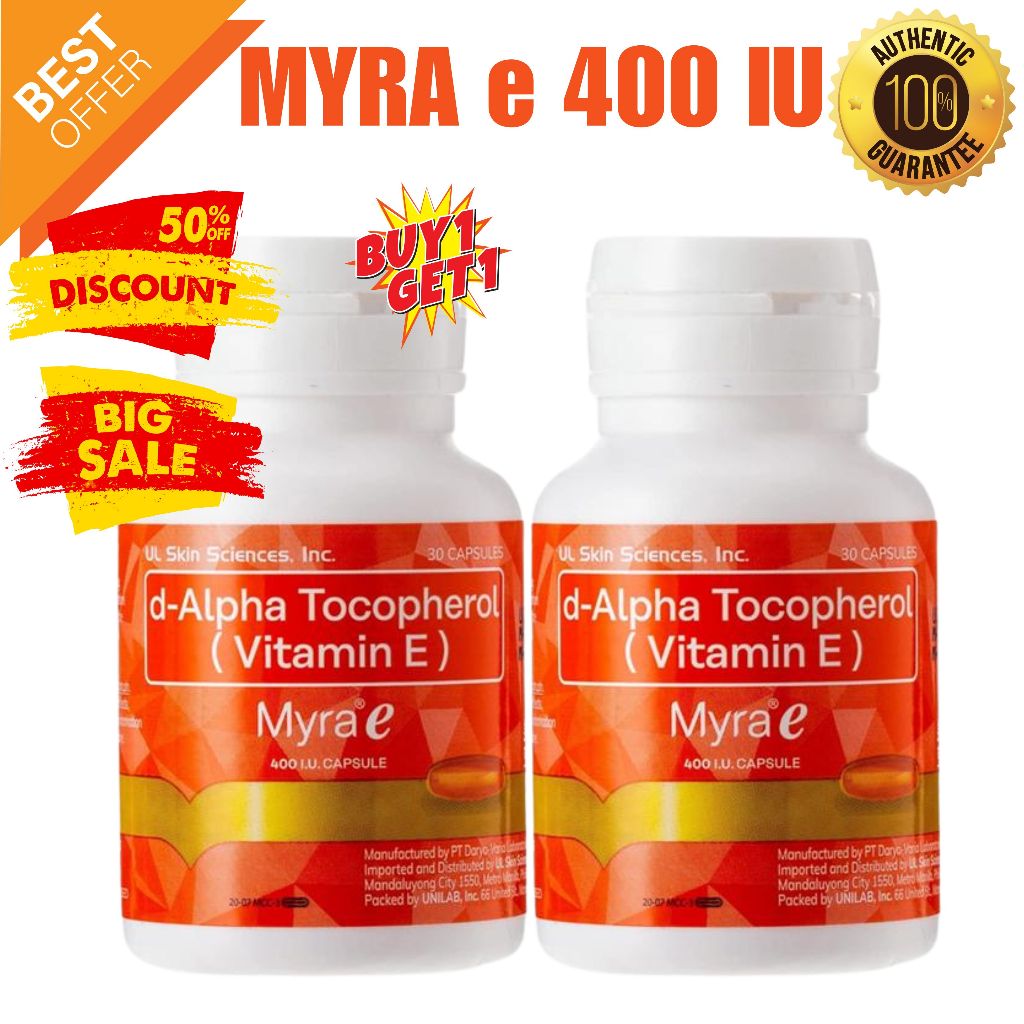 Myra E d-Alpha Tocopheryl Acetate (Vitamin E) 30 Capsules 400 I.U | Shopee Philippines