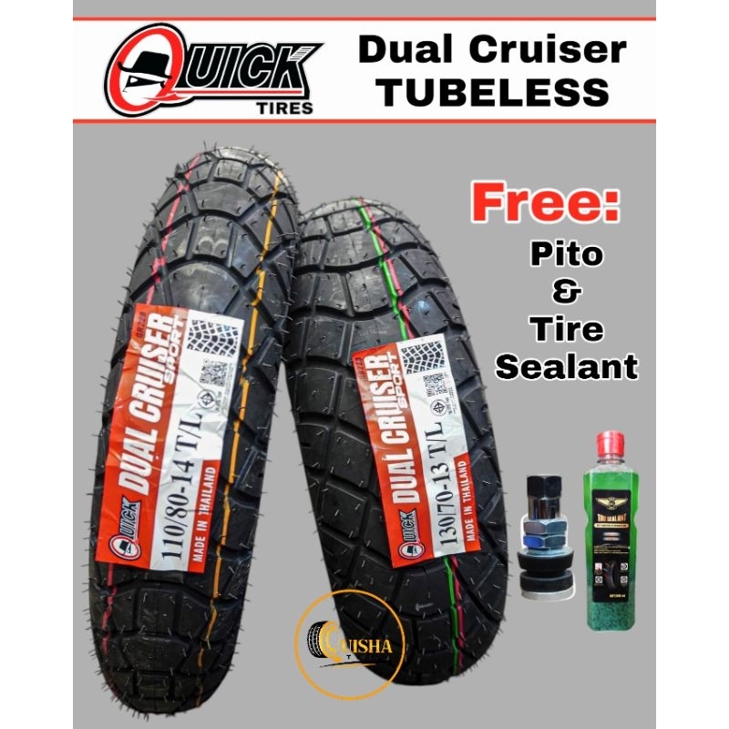 QUICK TIRE DUAL CRUISER SPORT TUBELESS 110/80-14 & 130/70-13 (free pito ...