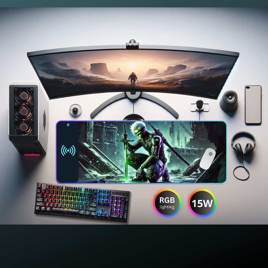 DESKMATEC Wireless Charging Mouse Pad, 15W Qi-Compliant CyberBlade RGB ...
