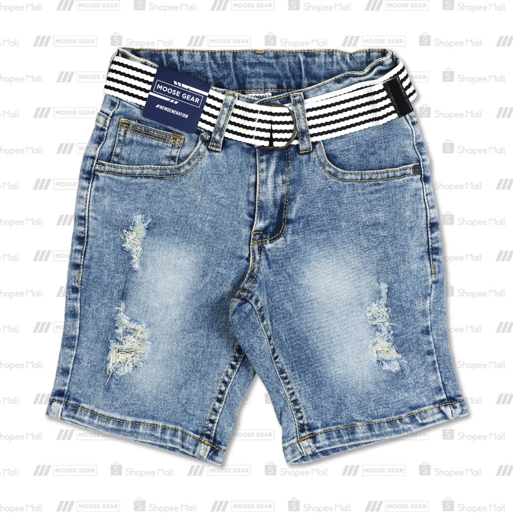 Moose Gear Medium Blue Wash Denim Short With Striped Belt (SP-D 13599 ...