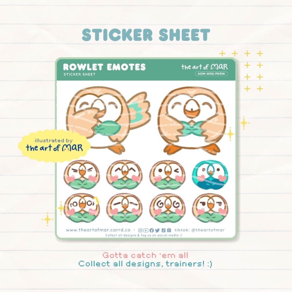 Rowlet Pokemon Emotes Sticker Sheet by The Art of Mar | laptop sticker ...