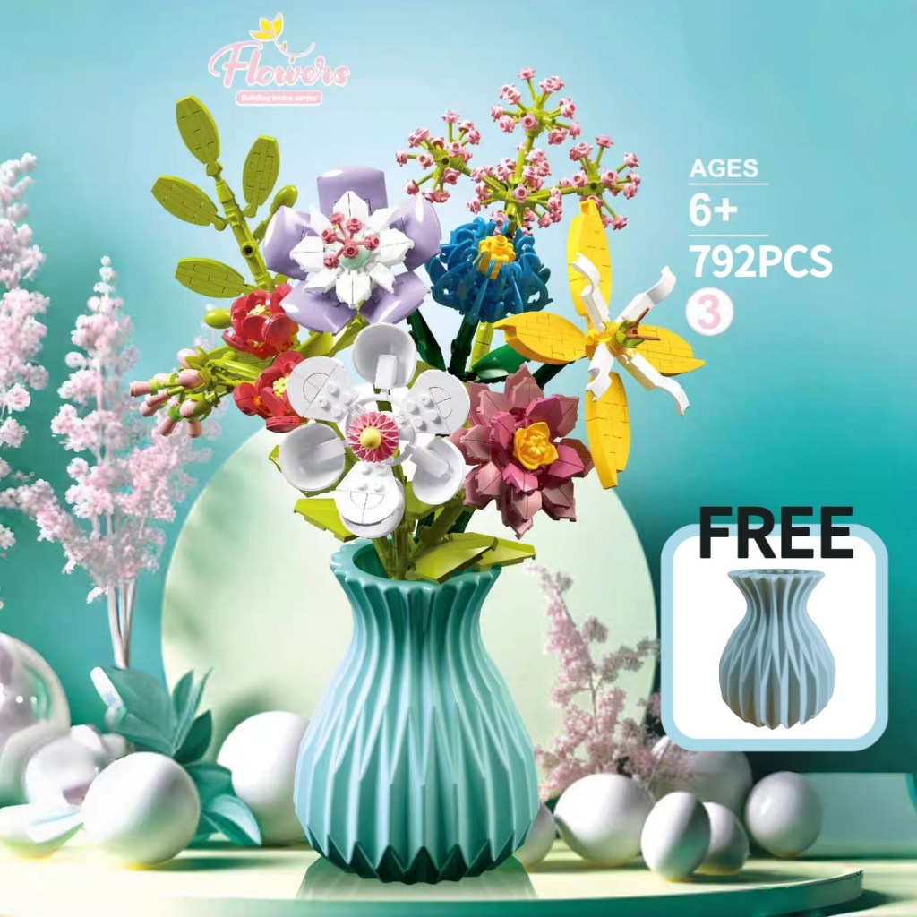 Flower Bouquet Building Block with a vase Birthday and Valentine's Day ...