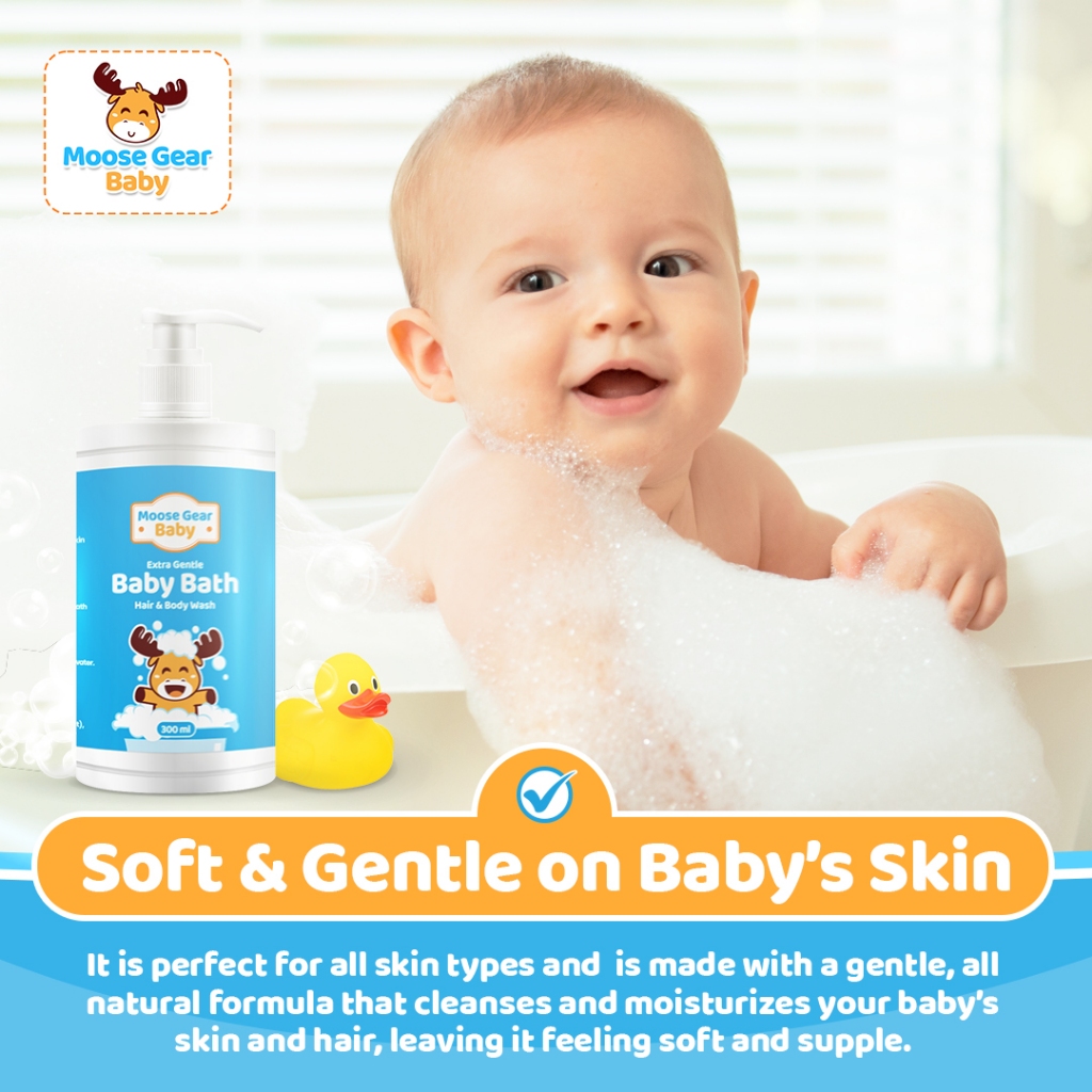 Moose Gear Baby Bath Gel Hair & Body Wash 300ml Soap & Shampoo Extra ...