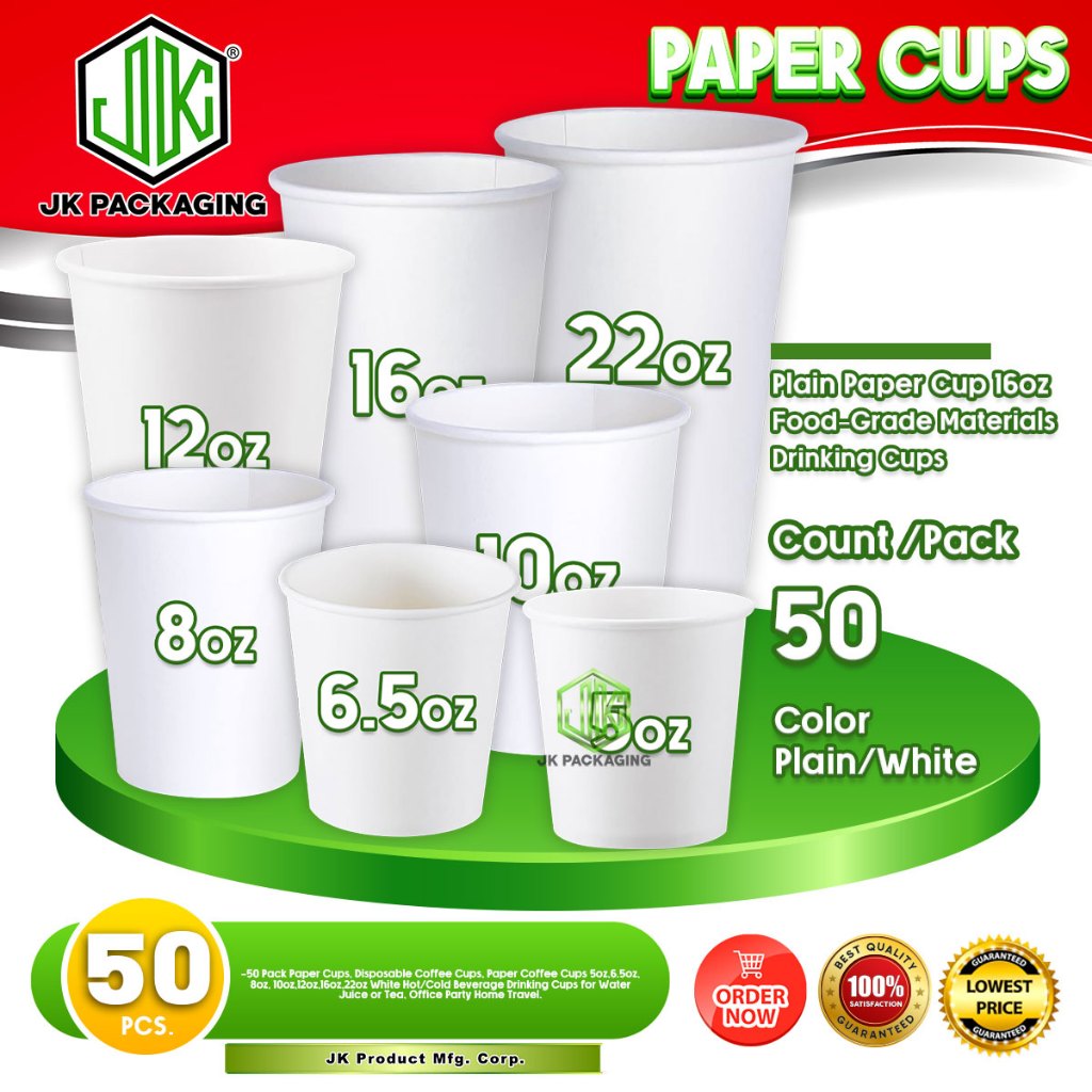 Paper Cups JK PACKAGING PH [ 5oz,6.5oz,8oz, 10oz,12oz,16oz,22oz ] 【25-50 PCS.】【PACK】 Party Cups ...