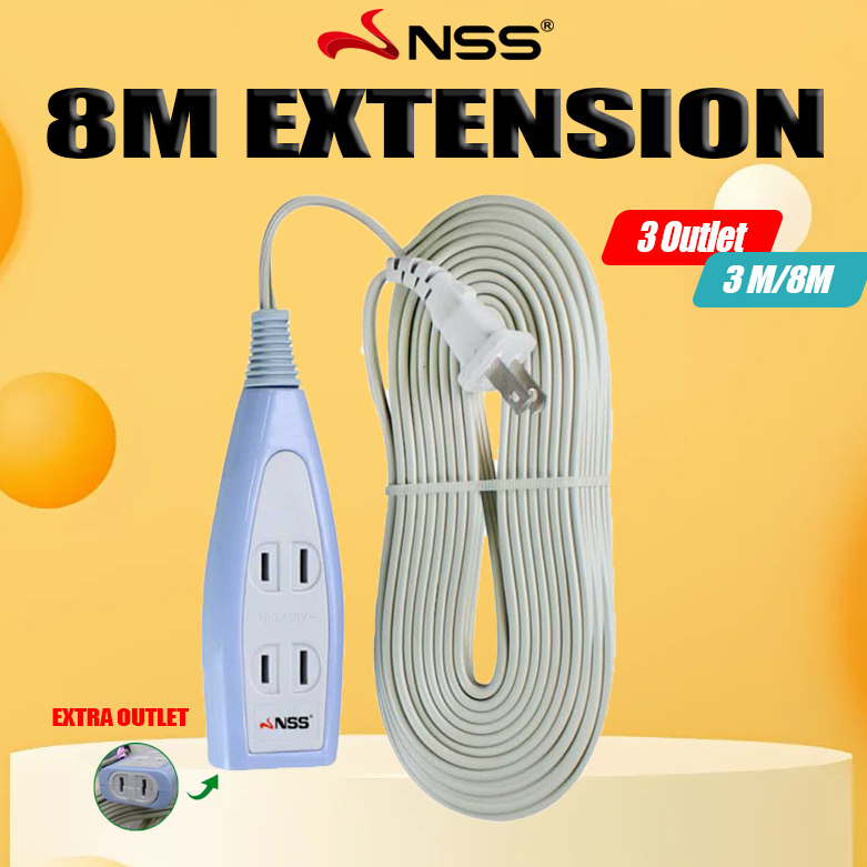 NSS Extension Cord Home 3M/5M/8M Extension Cord Cables Outlets Wires ...