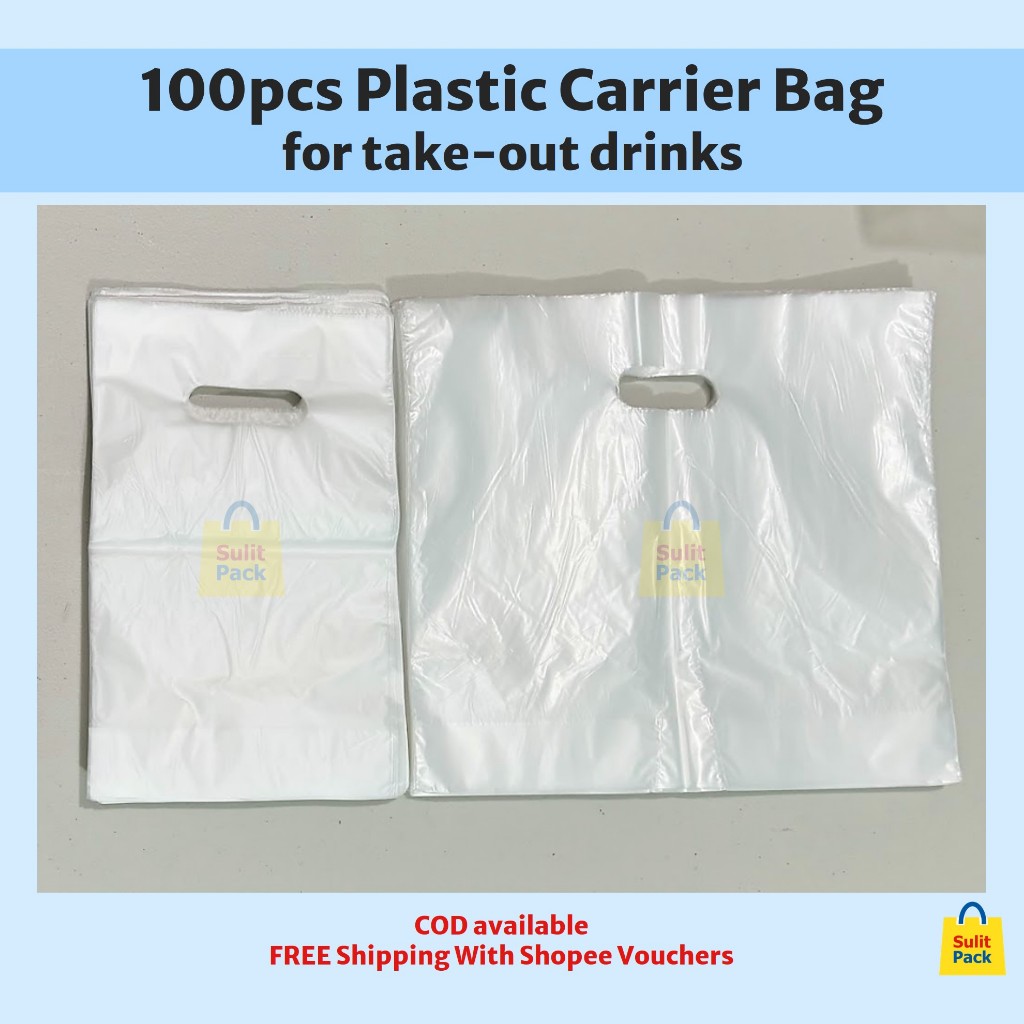 Plastic Carrier Bag 100pcs for take out drinks - 1 Cup and 2 Cups ...