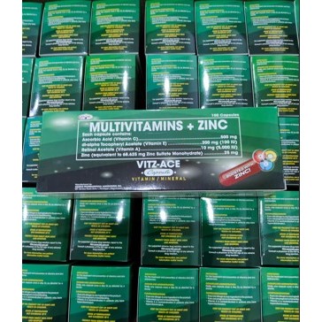 VITZ-ACE CAPSULE Multivitamins + Zinc VITAMINS & MINERALS- 100 Capsules ...