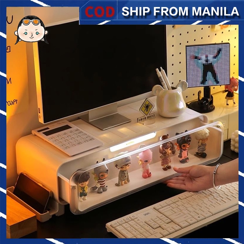 Blind Box Storage Box with Light Elevated Office Desktop Storage Rack ...