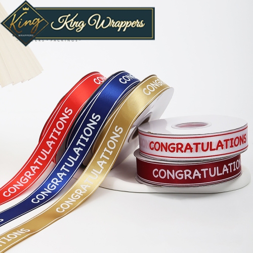 50 YardsX2.5cm Congratulations Gift Wrapping Ribbon Flower Ribbon ...