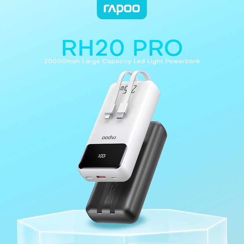 Rapoo RH20pro 20000mAh 22.5W Powerbank with Built in Cable Digital ...