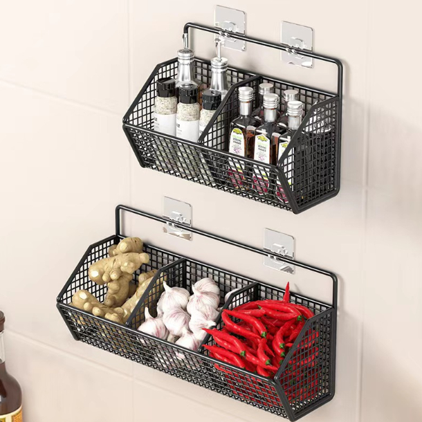 Wall mounted kitchen spice storage rack kitchen rack three compartment ...