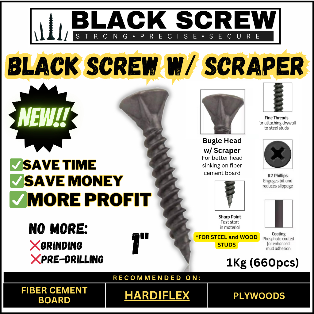 BLACK SCREW with SCRAPER / HARDIEFLEX SCREW / FICEM SCREW 25mm(1inch ...